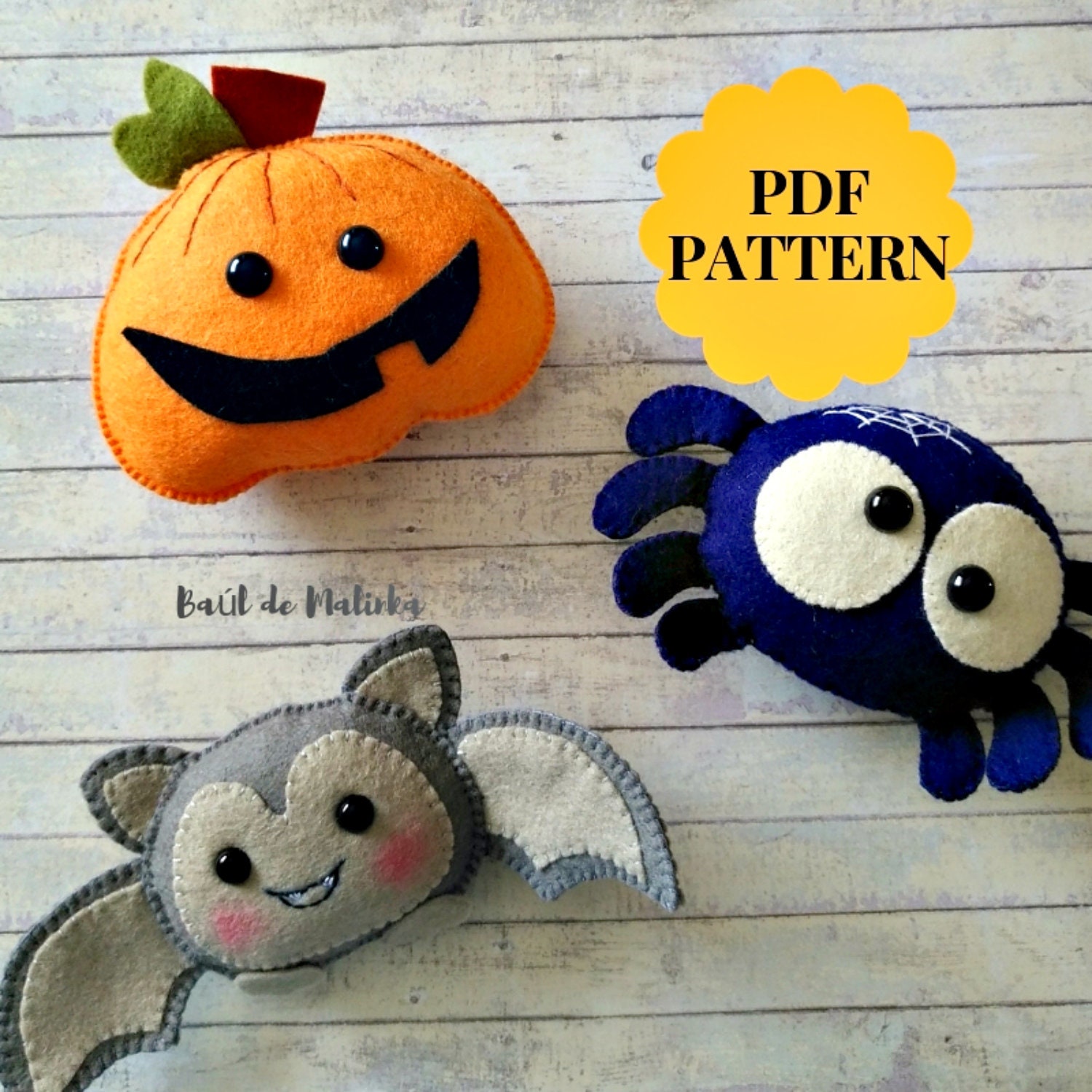 Felt Halloween Patterns Felt Spider Felt Pumpkin Felt Bat | Etsy