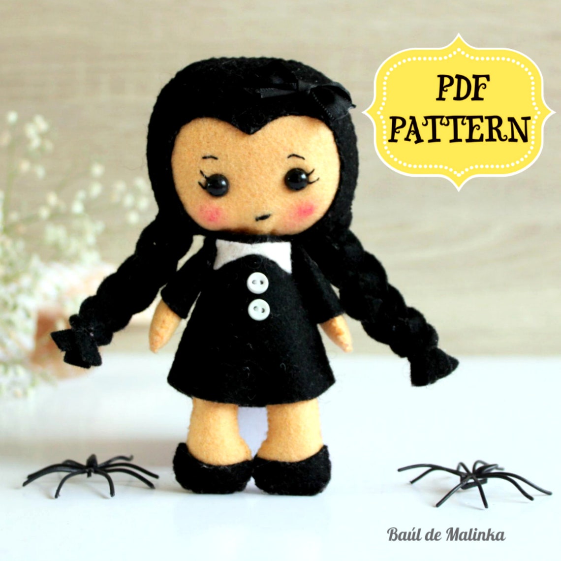 Wednesday Addams Doll Felt Wednesday Pattern Gothic Doll Cute | Etsy