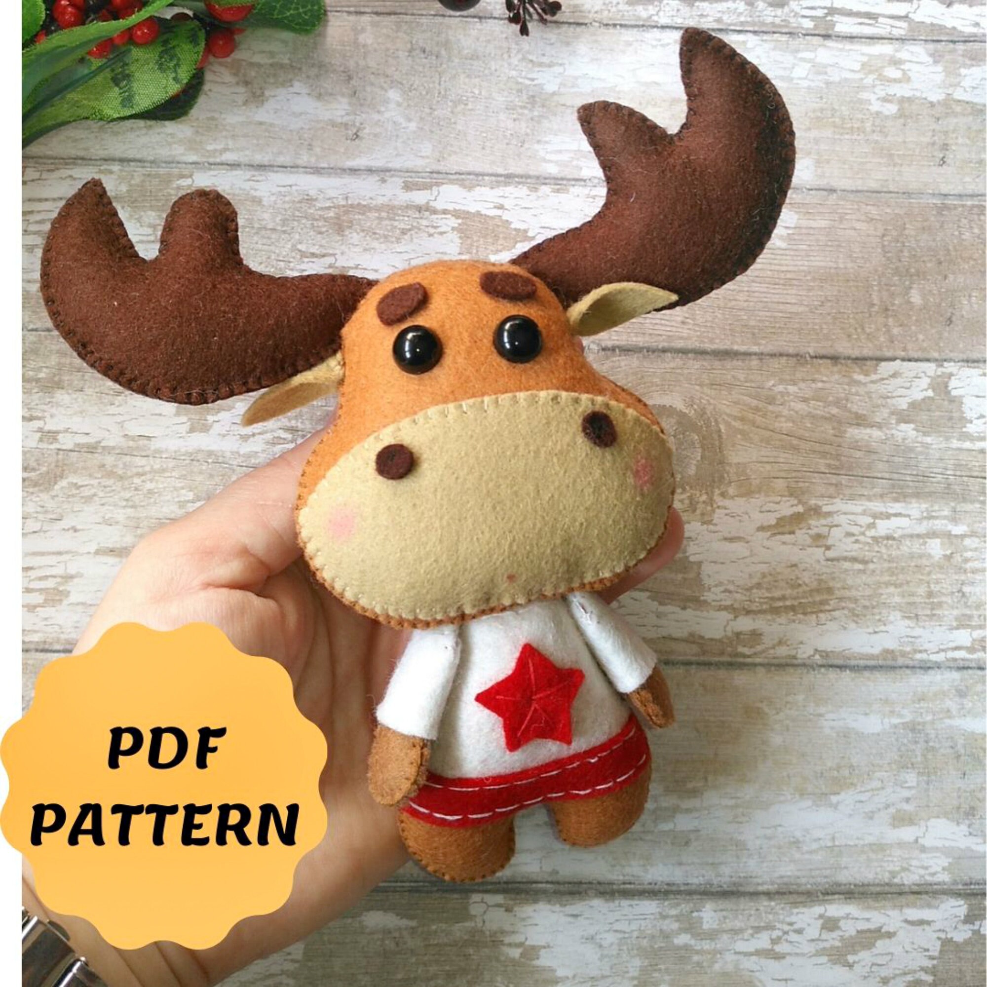 Felt Christmas ornament pattern Felt moose pattern Moose | Etsy