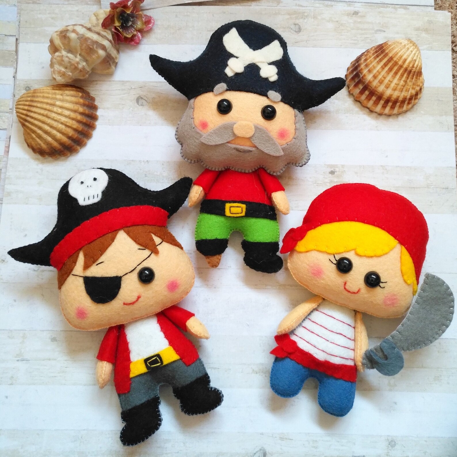 Set of 3 Pirates Felt Pirate Pattern Felt Pirate Ornament Felt | Etsy