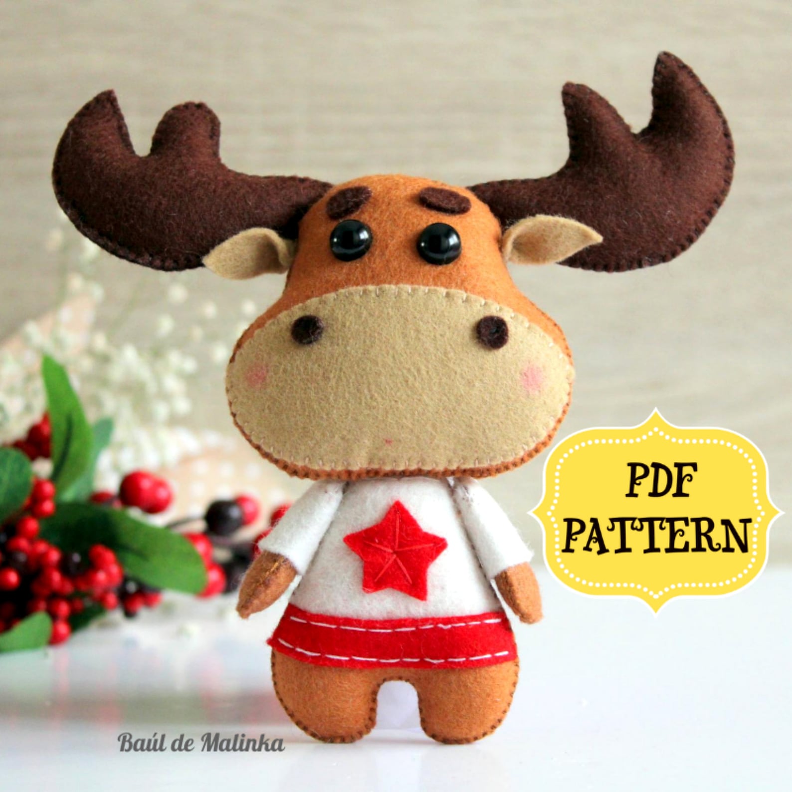 Felt Christmas Ornament Pattern Felt Moose Pattern Moose | Etsy