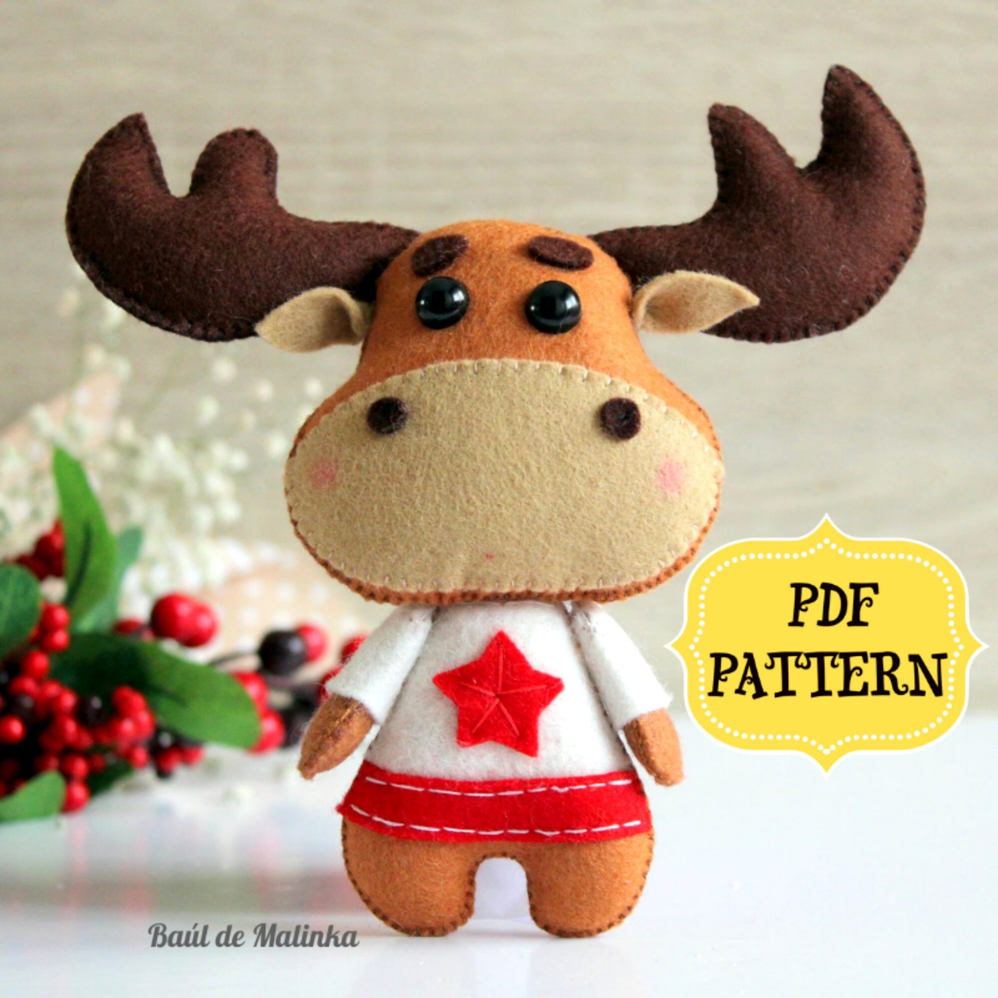 Felt Christmas ornament pattern Felt moose pattern Moose | Etsy
