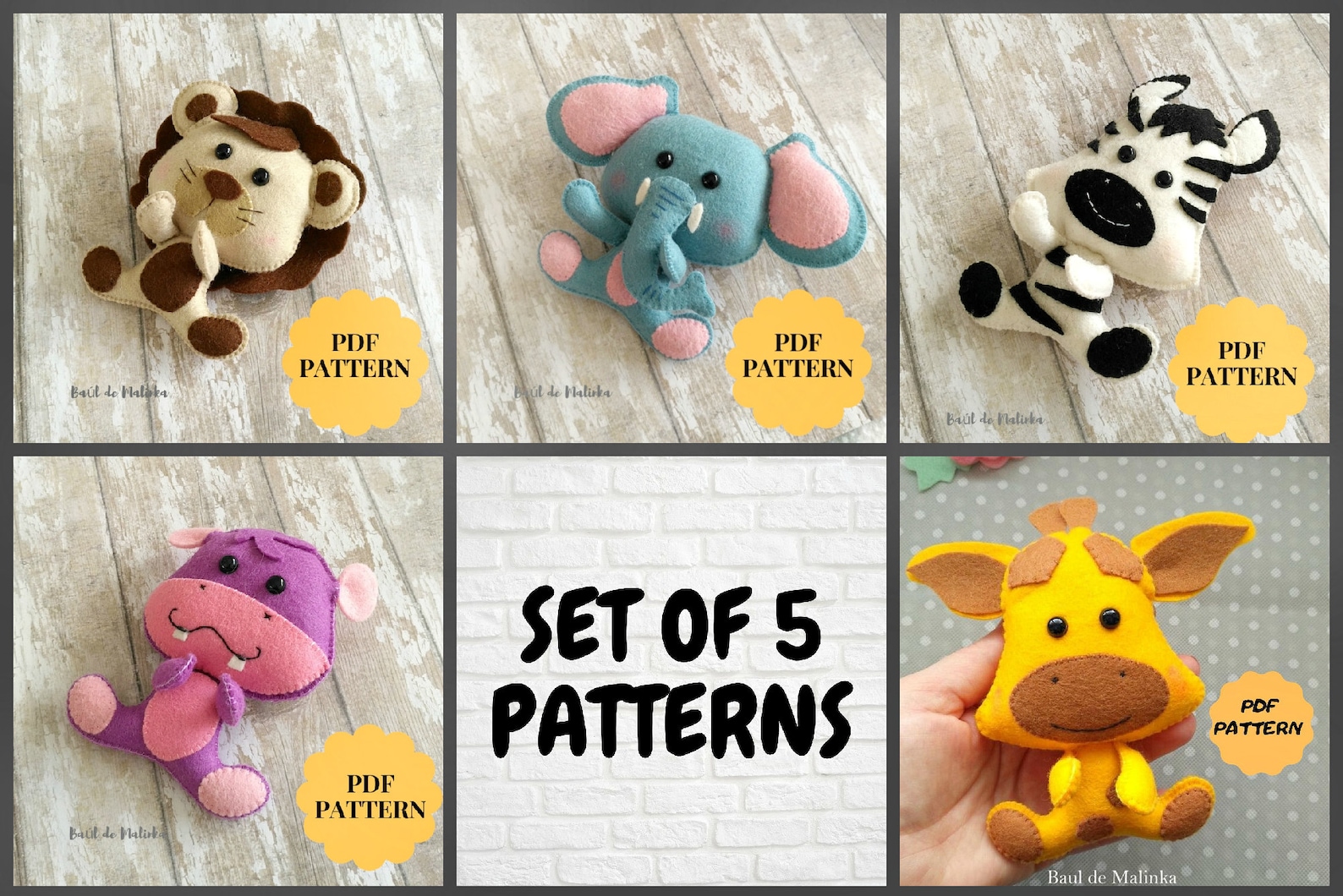 Felt Safari Animal Pattern PDF Tutorial DIY Felt Ornament Felt | Etsy