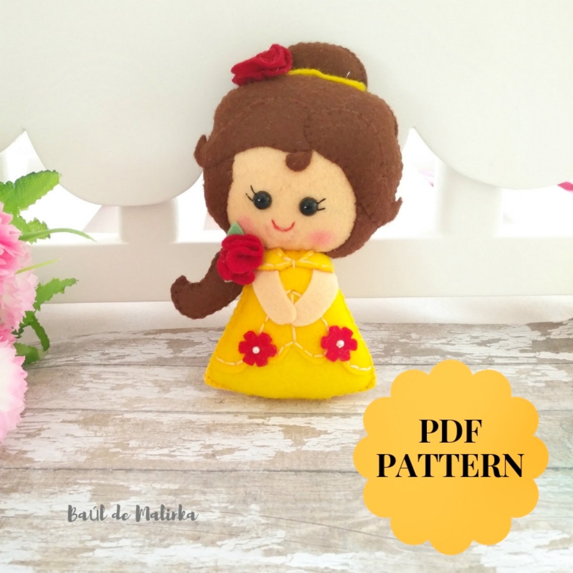 Princess Belle Pattern, Felt Princess Pattern, PDF Doll Pattern, Felt ...