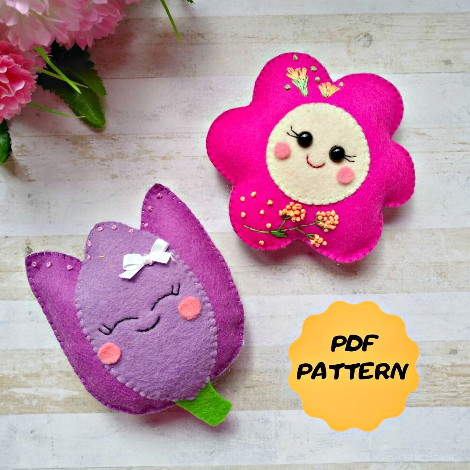 Felt Flowers Pattern Felt Tulip PDF Felt Easter Decor Flowers | Etsy