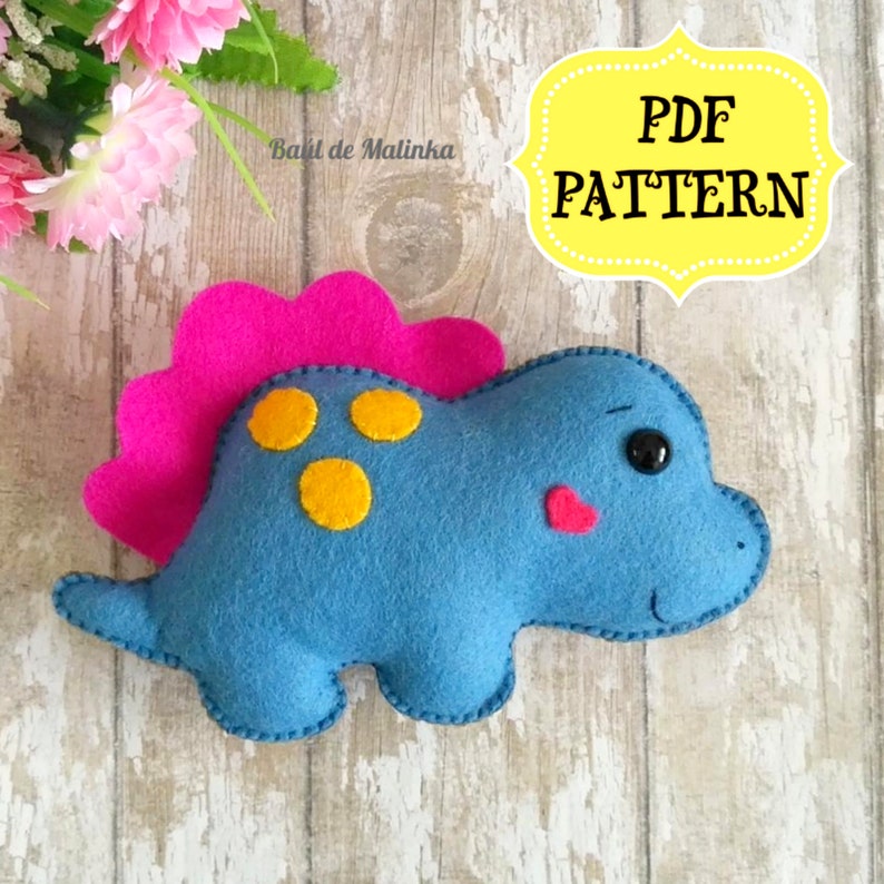 Dinosaur Felt Pattern, Easy PDF Pattern, DIY Dinosaur Ornament, Felt ...