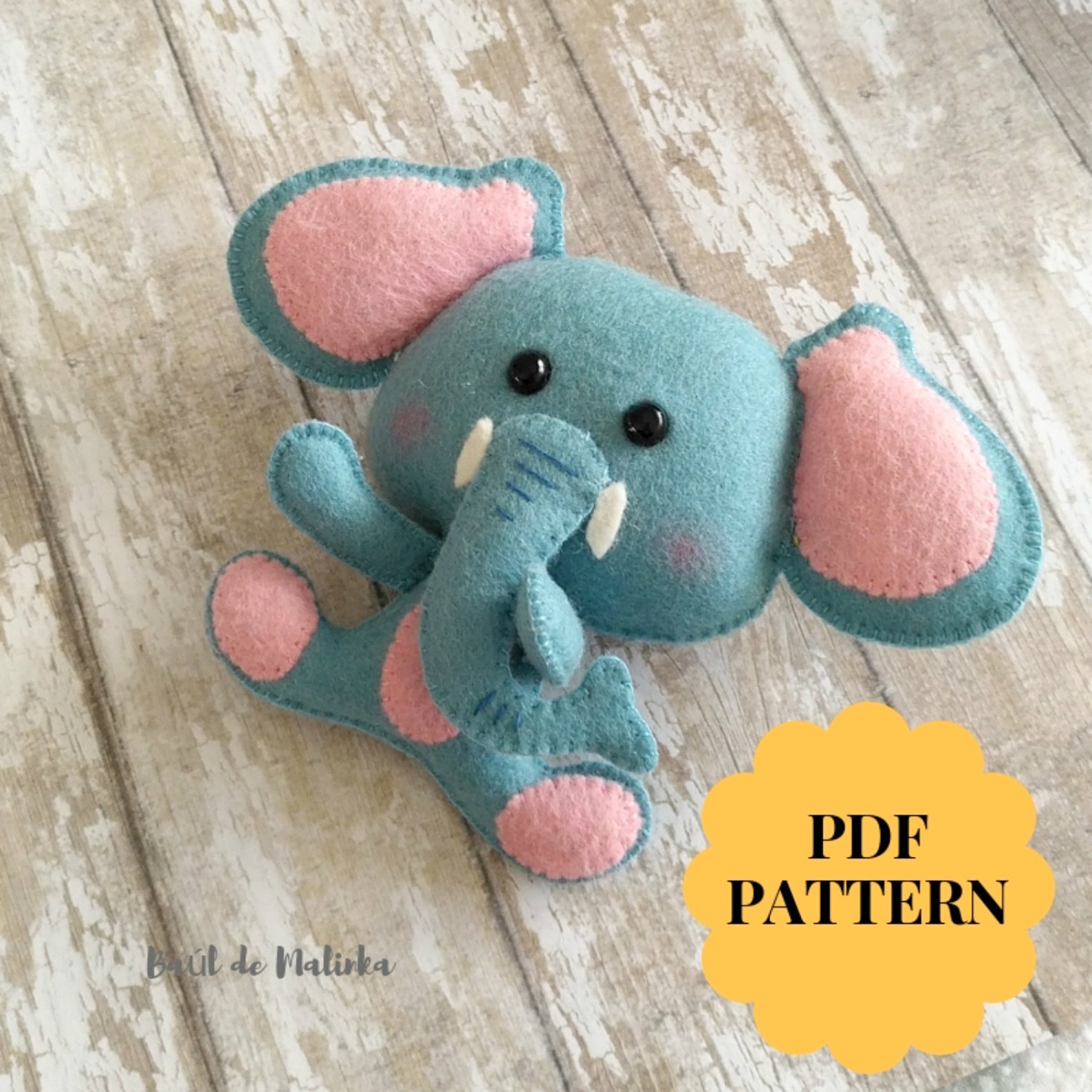 Felt Elephant Pattern PDF Tutorial Safari Animal Ornament Sewing ...