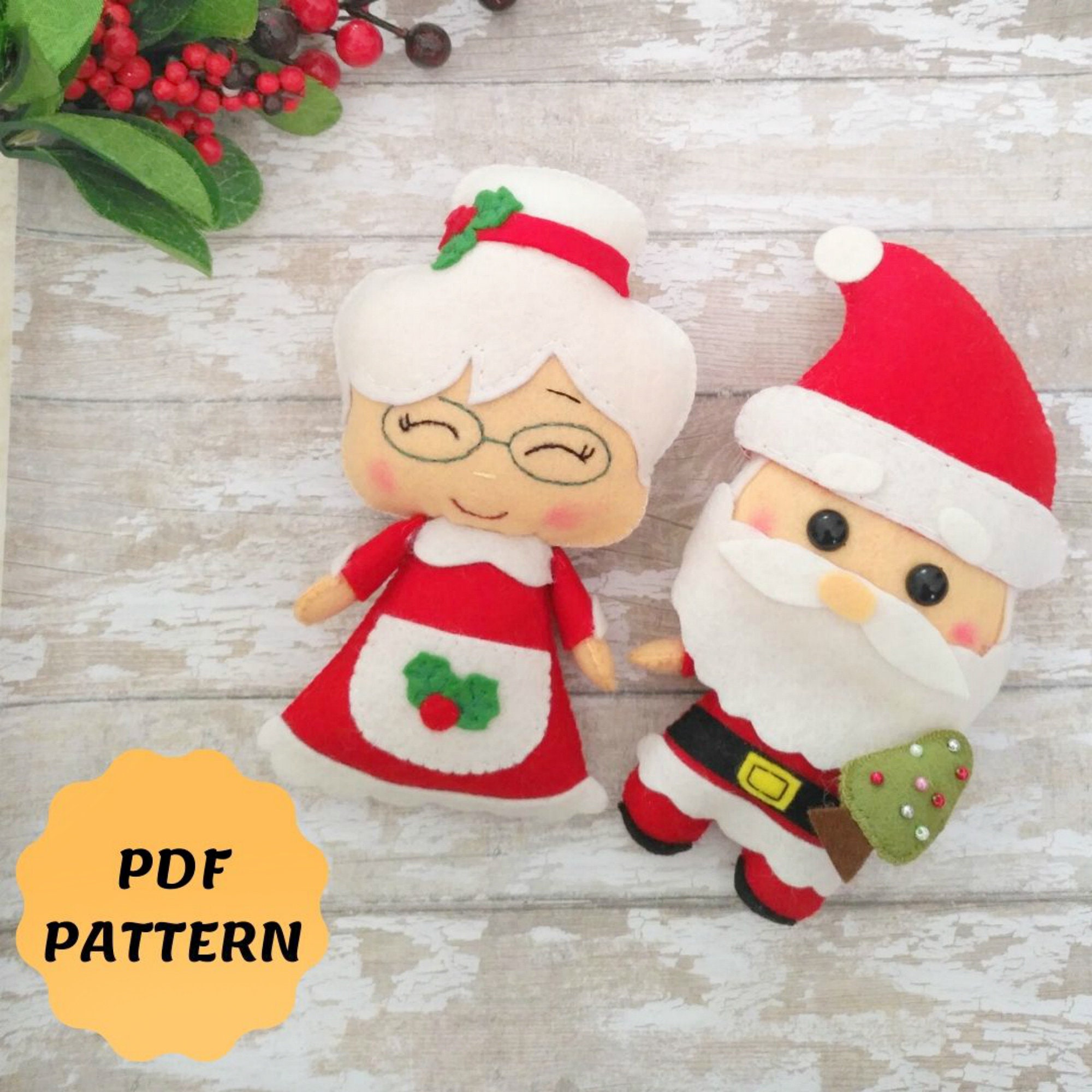 Christmas Pattern Felt Santa Claus and Mrs Claus Pattern PDF | Etsy