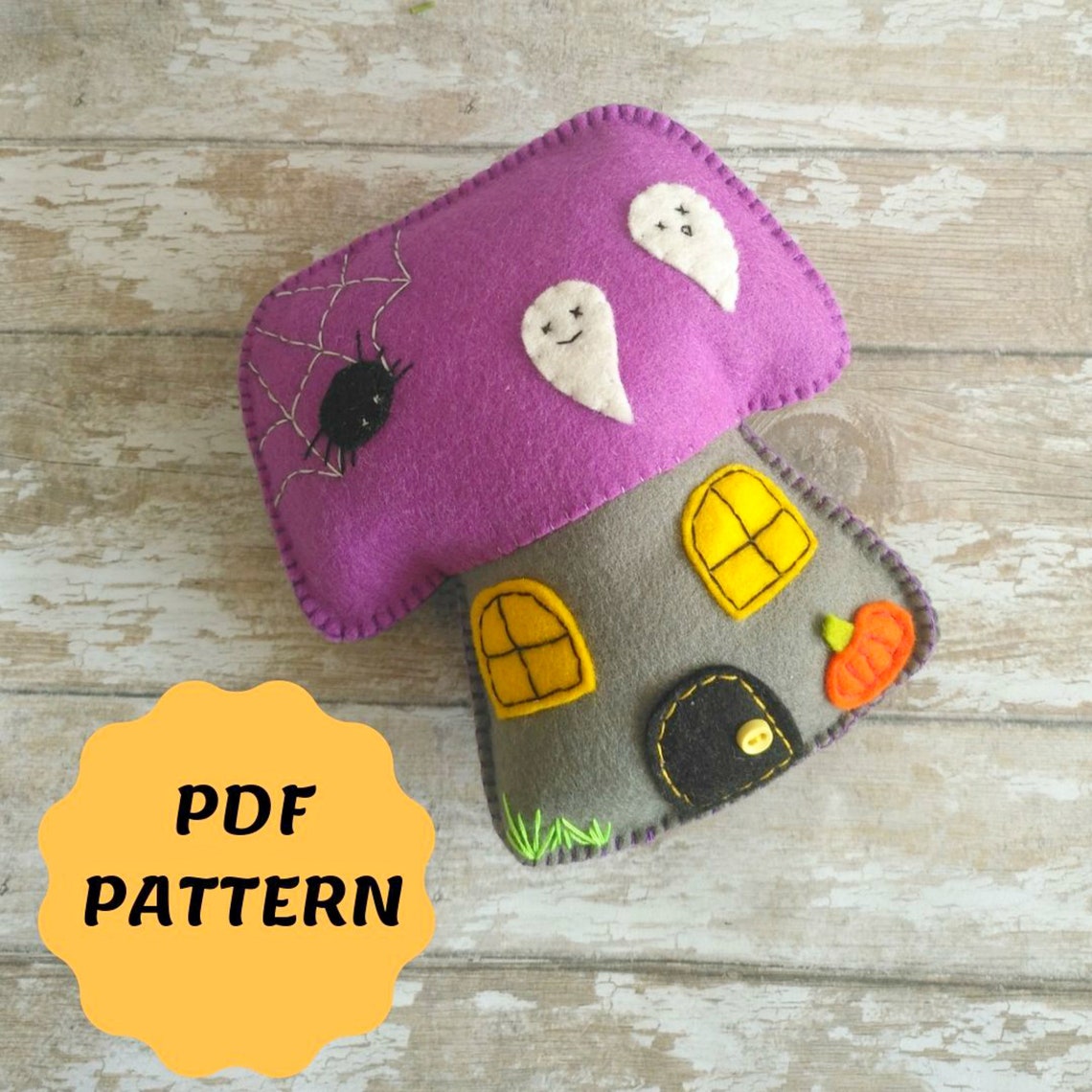 Felt Halloween pattern Halloween ornament Felt Haunted | Etsy