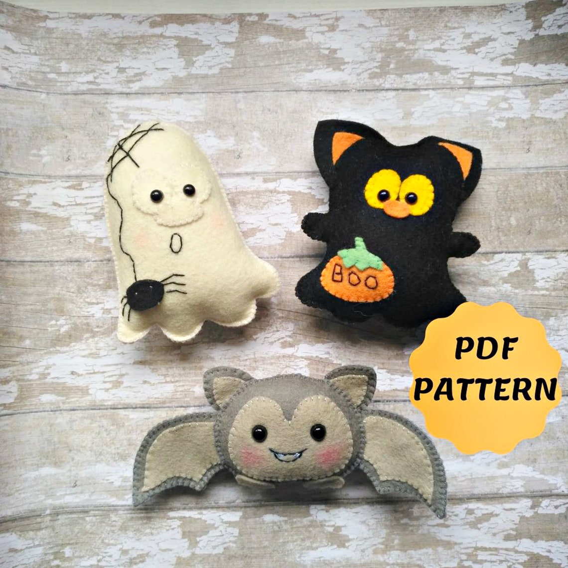Halloween Bat Pattern Felt ornaments Halloween felt Felt ghost | Etsy