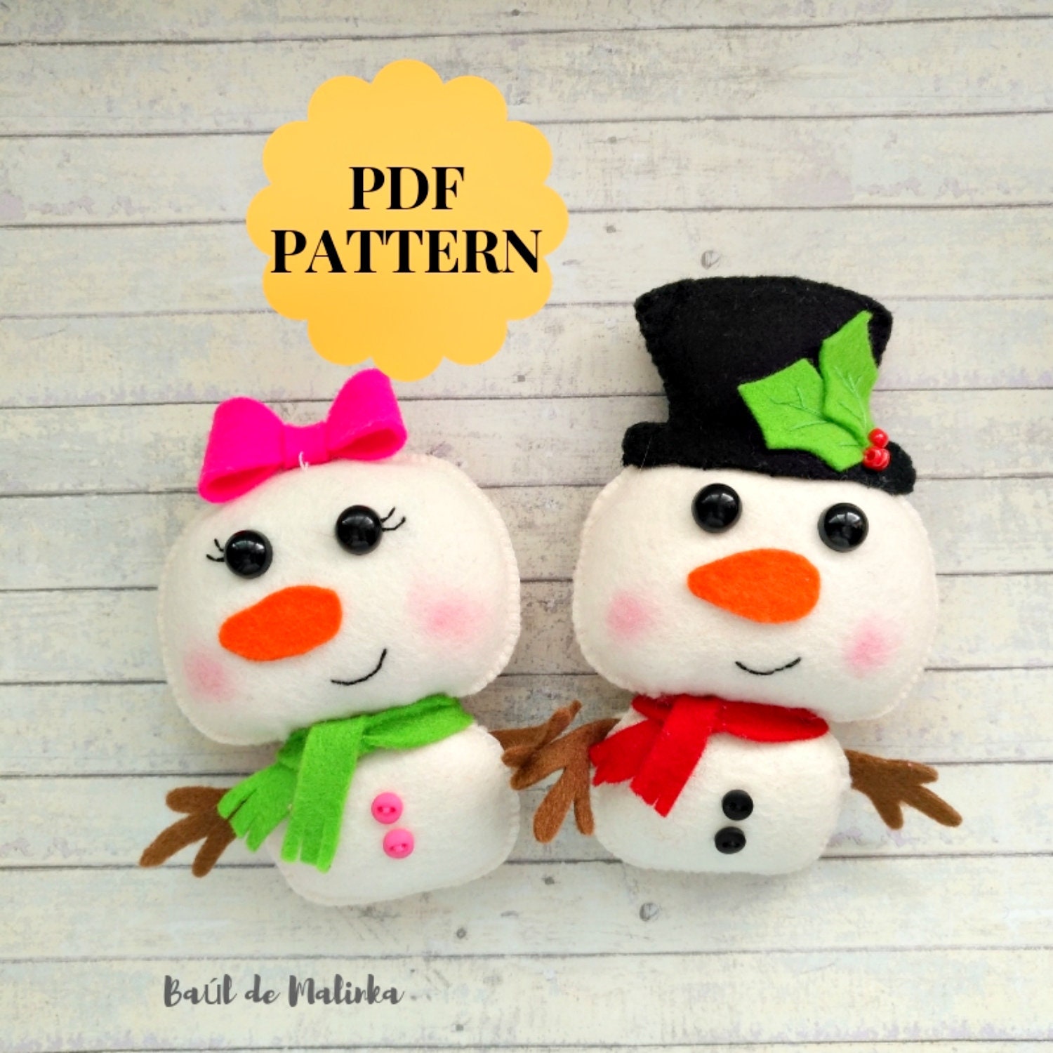 Felt snowman pattern Christmas snowman ornament Felt snow doll | Etsy