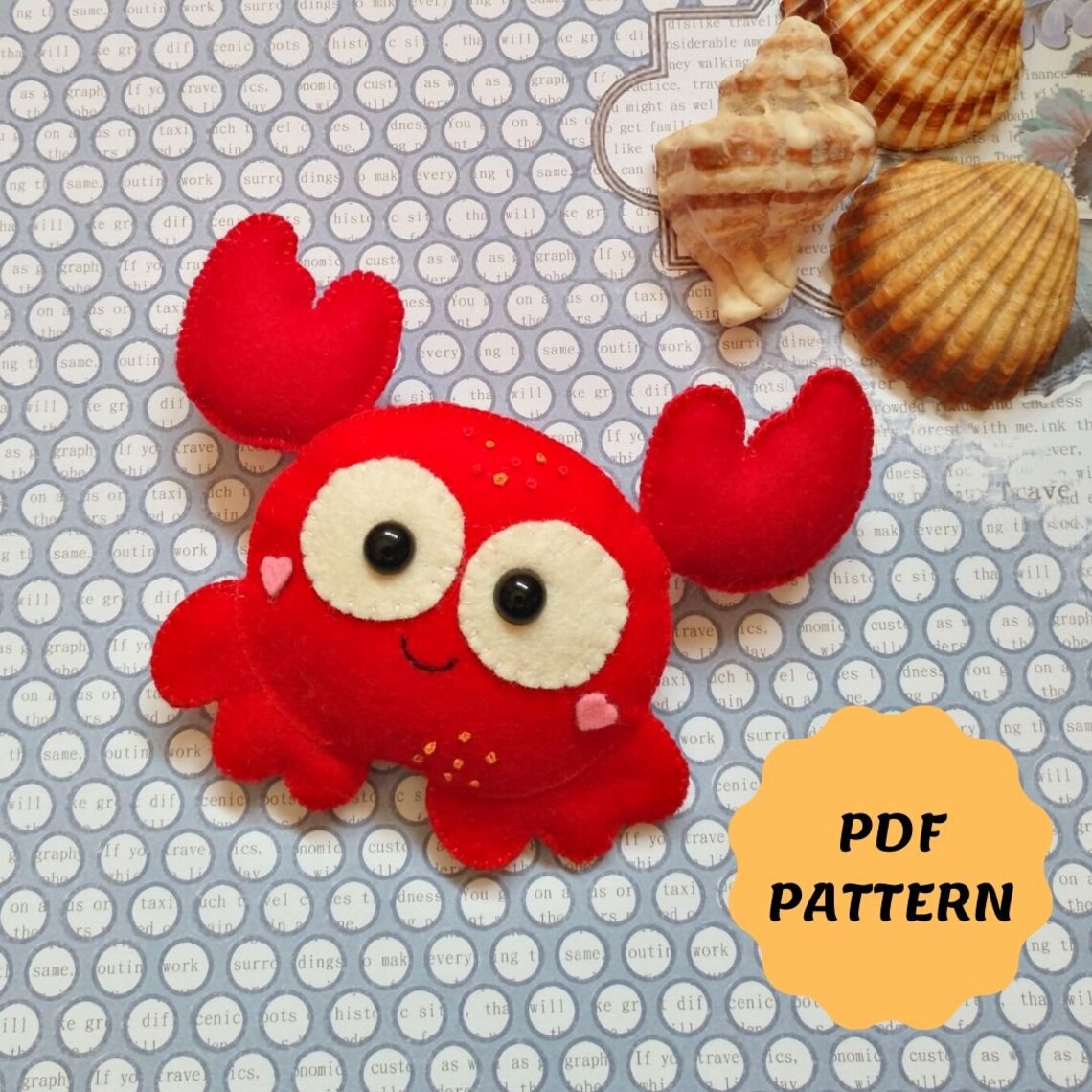 Felt Crab Sewing Pattern: Kawaii Ornament, Nursery Mobile (PDF Pattern ...
