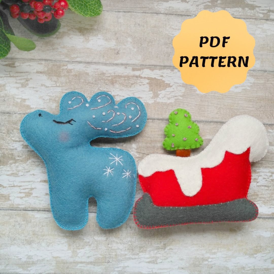 Felt Reindeer Christmas Ornament Reindeer Pattern Felt Sleigh - Etsy
