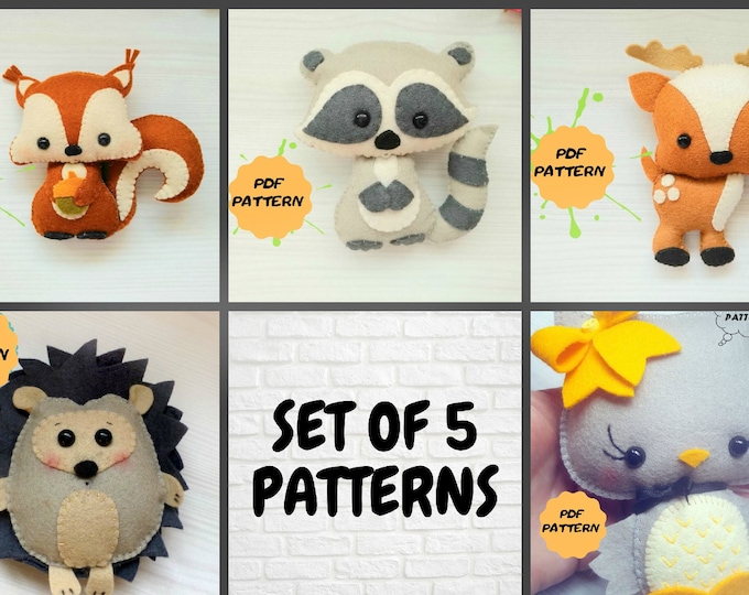 Owl, Rabbit, Squirrel Felt Animals Sewing Pattern PDF for Plush ...