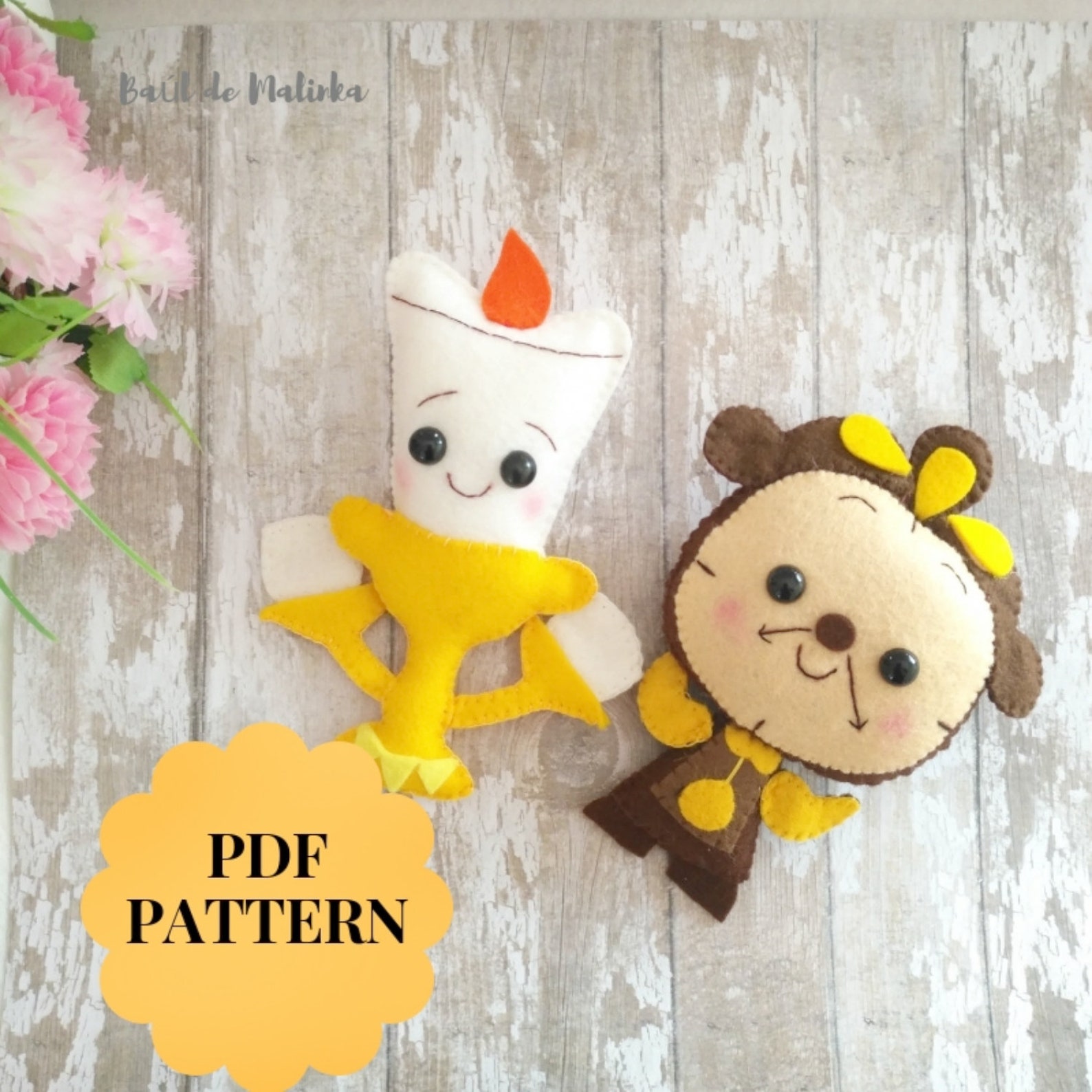 Beauty and the Beast Felt Pattern, Princess Belle Pattern, Lumiere, Mrs ...