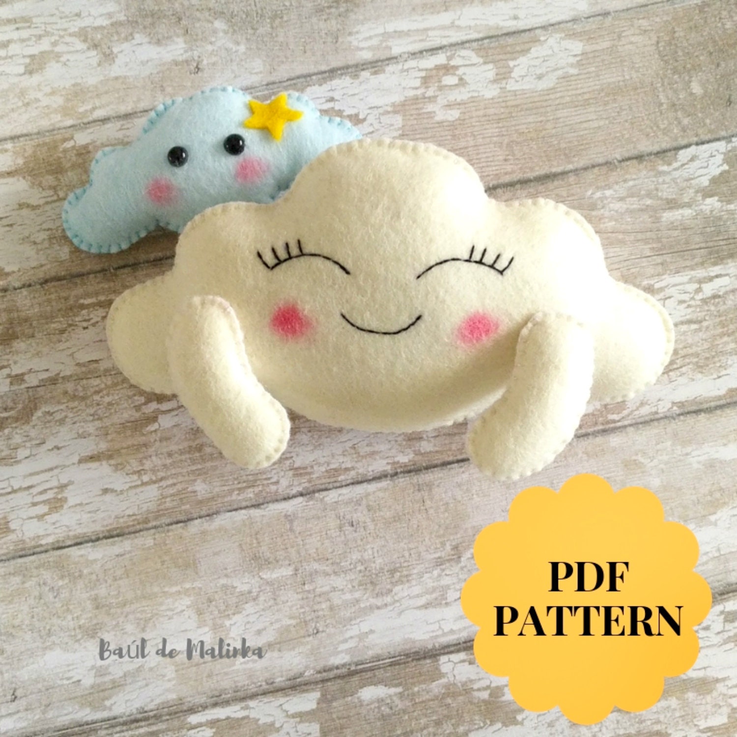 Felt Cloud Ornament Sun and Clouds PDF Pattern Weather Set DIY | Etsy