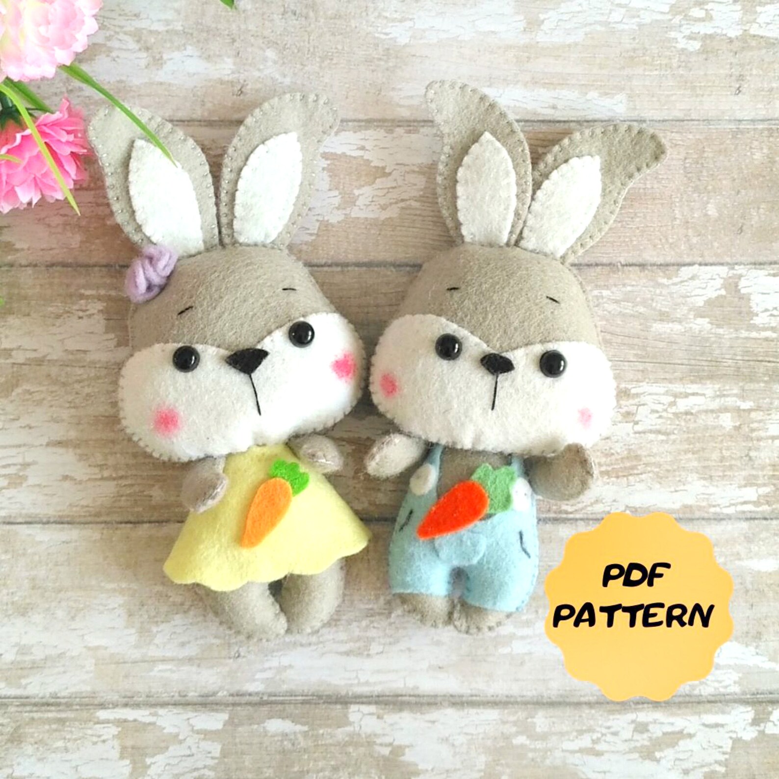 Felt Bunny Pattern Woodland Stuffed Animal Pattern Easy Sewing | Etsy