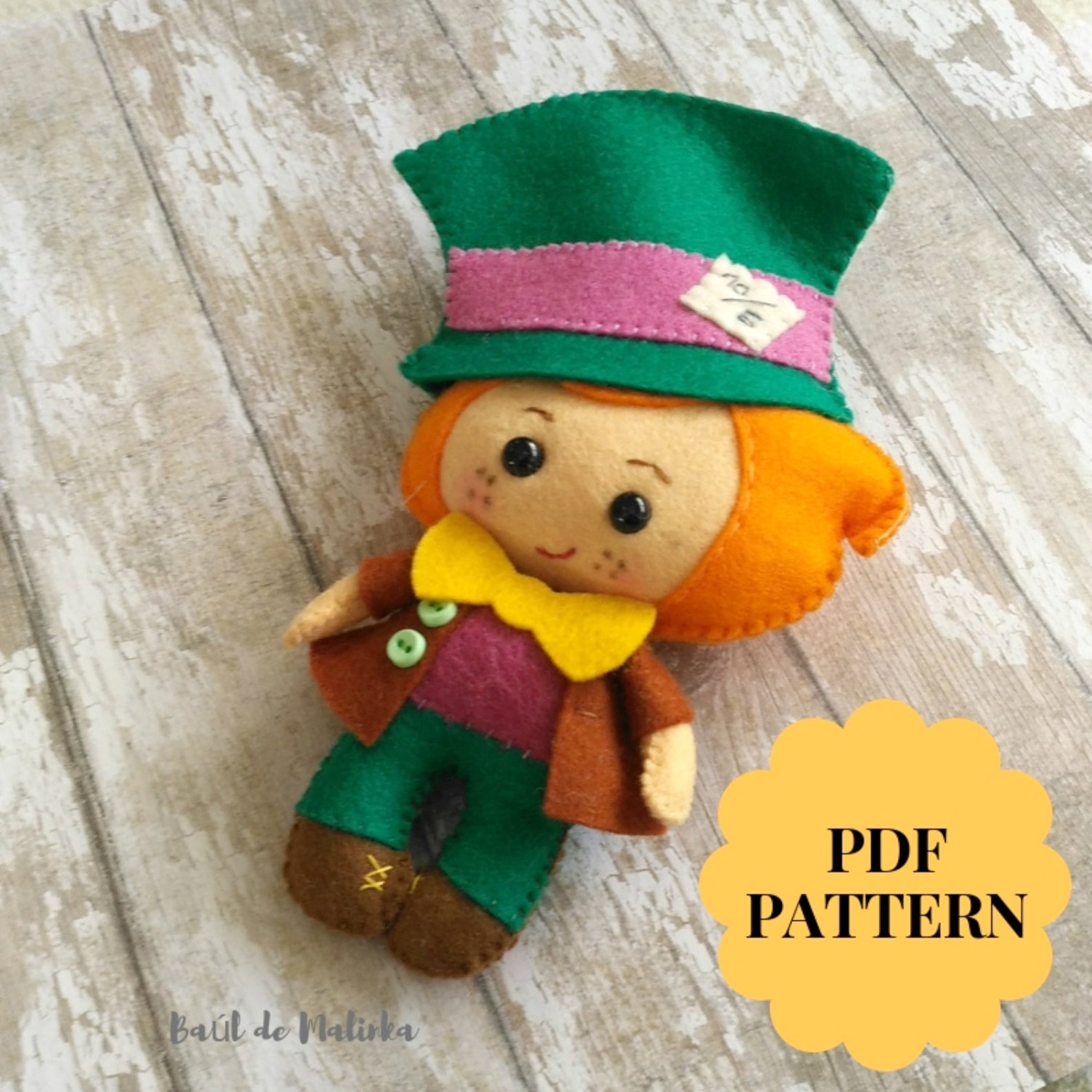 Mad Hatter Felt Pattern Alice in Wonderland Doll Easy Sewing | Etsy