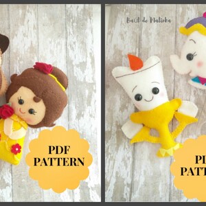 Beauty and the Beast Felt Pattern, Princess Belle Pattern, Lumiere, Mrs ...