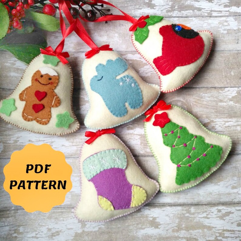 Set of 5 Christmas Bells Ornaments Felt Christmas Ornaments - Etsy