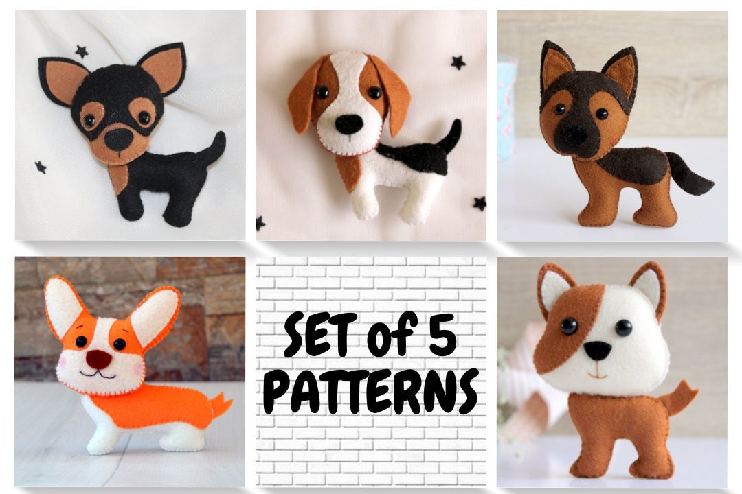 Dog Felt Pattern, Set of Dogs Corgi, Beagle, Chihuahua, German Shepherd ...