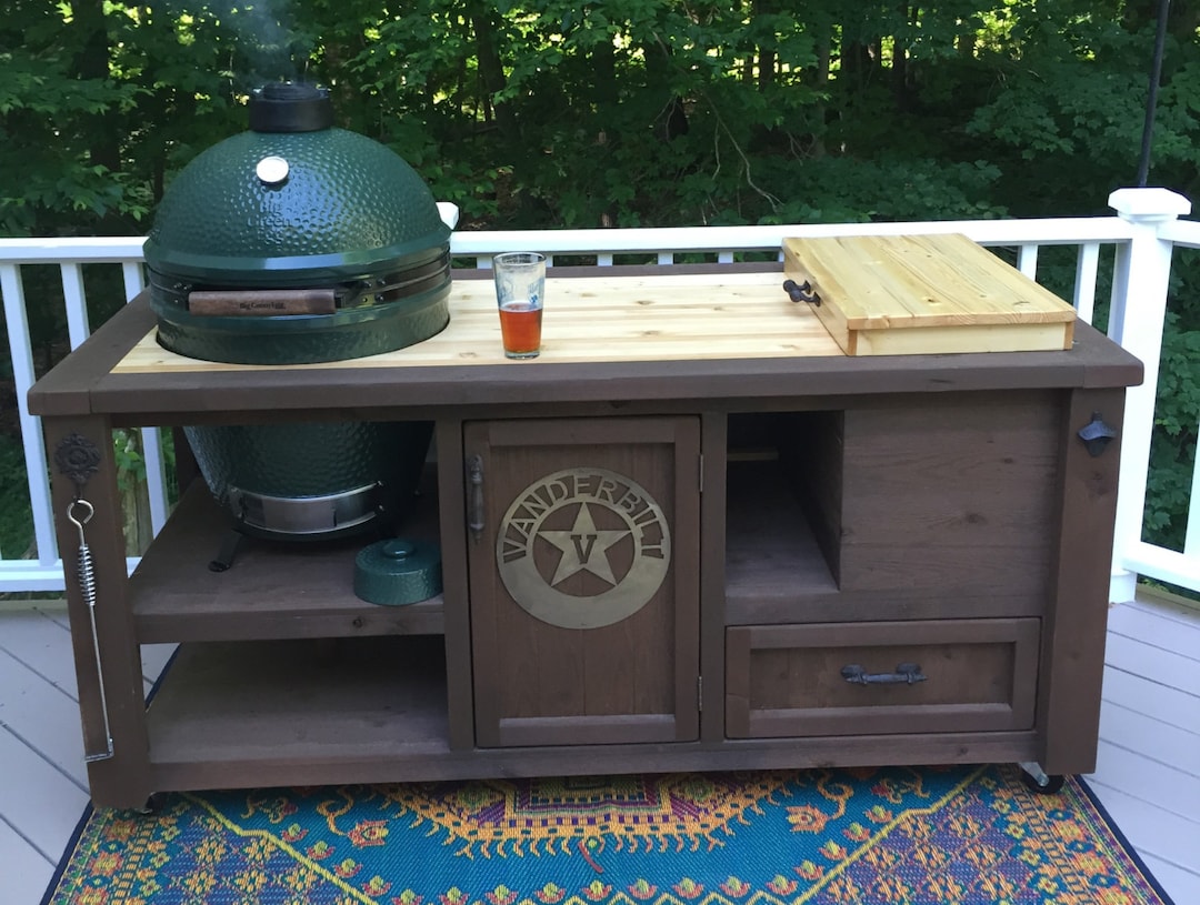 Cedar Grill Table for Kamado Joe, Big Green Egg: Built-in Cooler ...