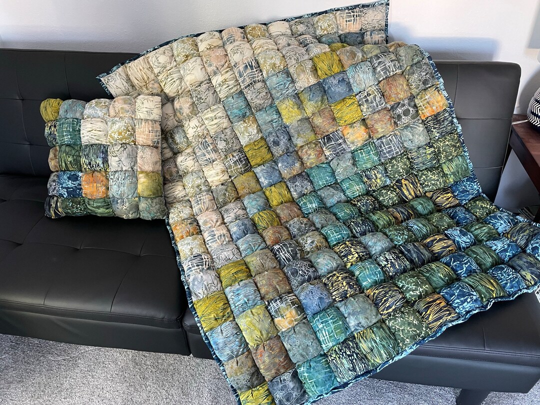 River Walk Puff Quilt and Cushion - Batik Quilt, Stuffed With Fiberfill ...