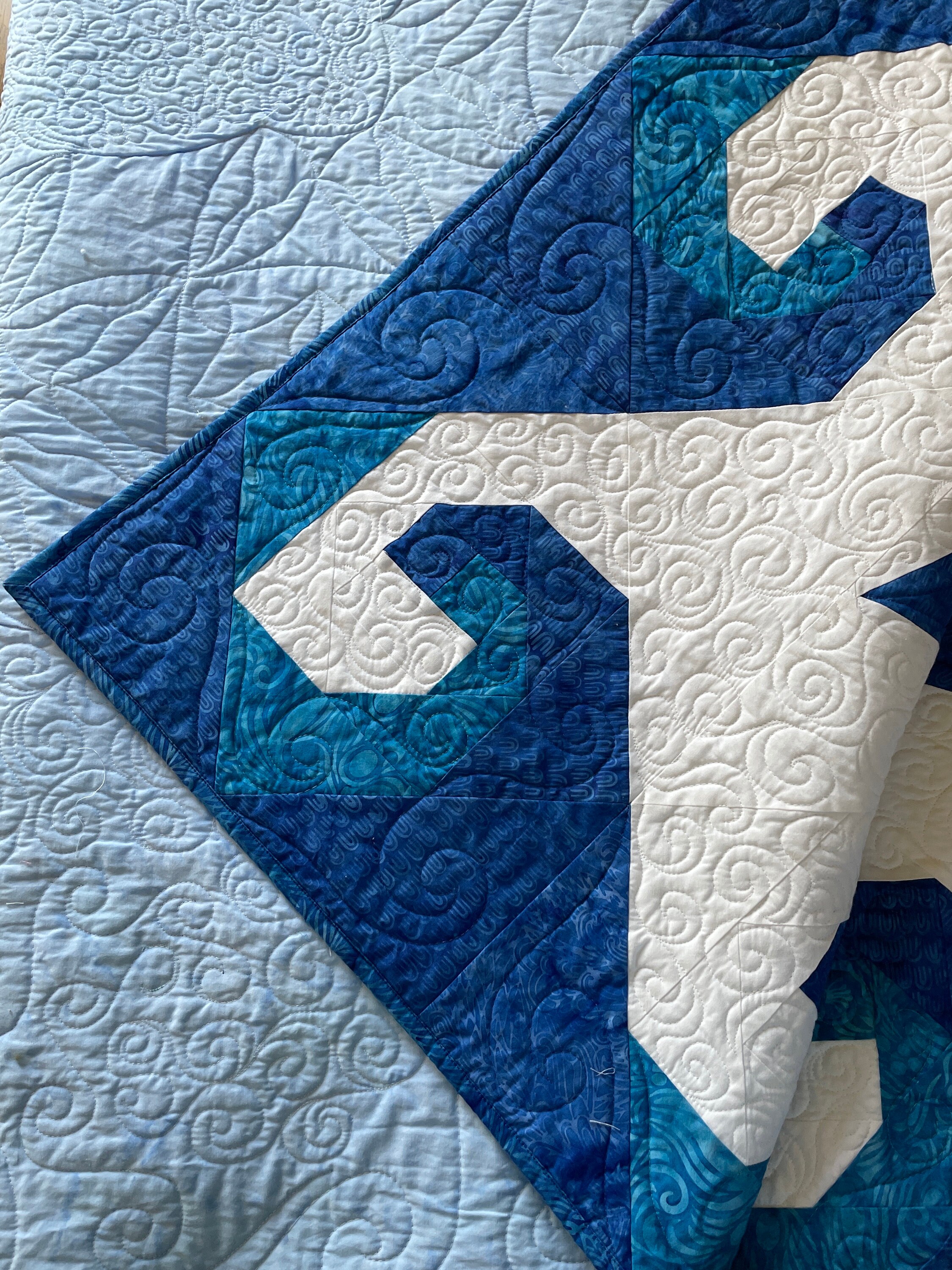 Mariners Compass, Storm at Sea and Ocean Waves in Blue and Teal Batik ...