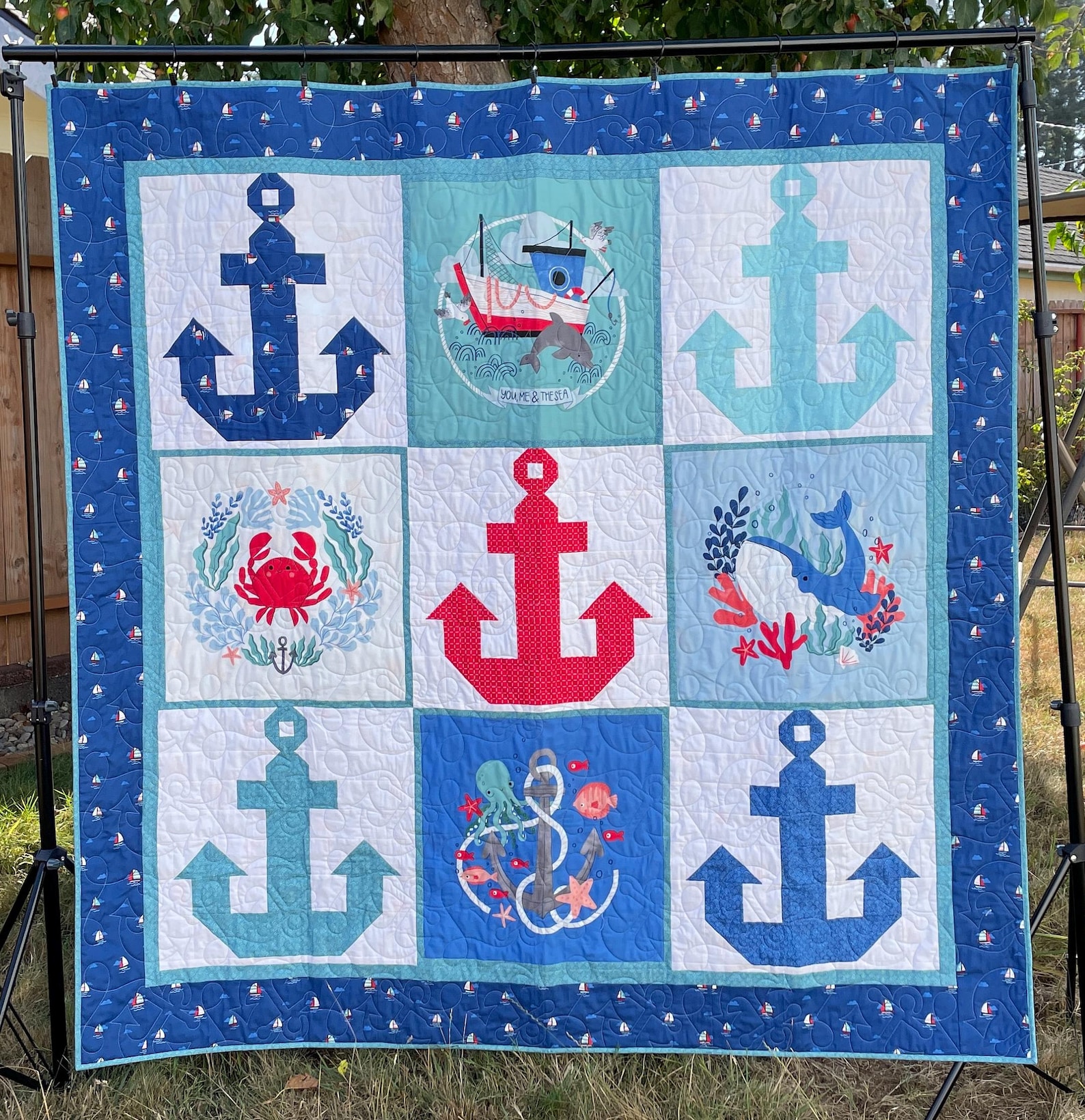 Fun Nautical Lap Quilt in Red White and Blue, Anchors, Ships, Cute ...