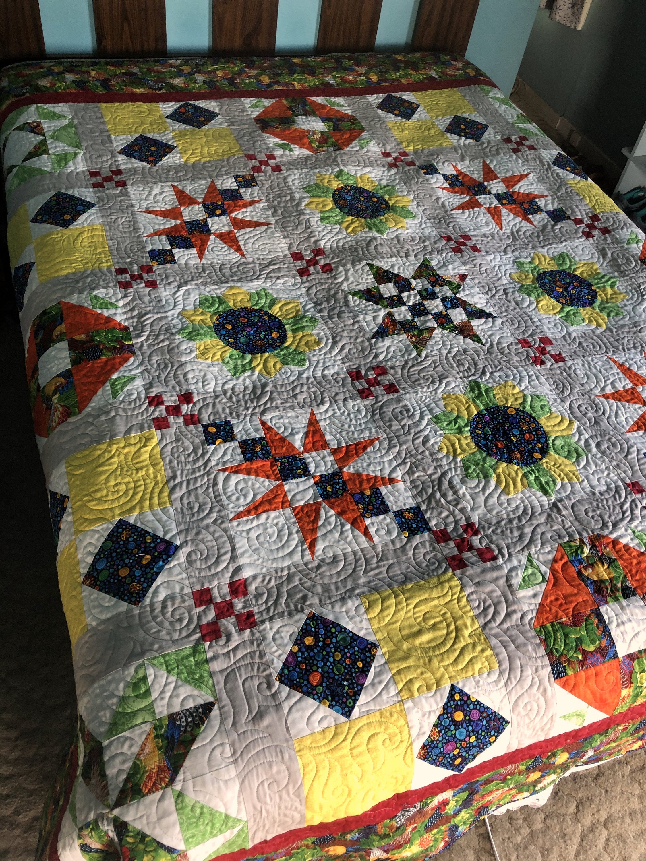 Queen Size Sampler Quilt in Bright Colors and Fun Fabrics - Etsy