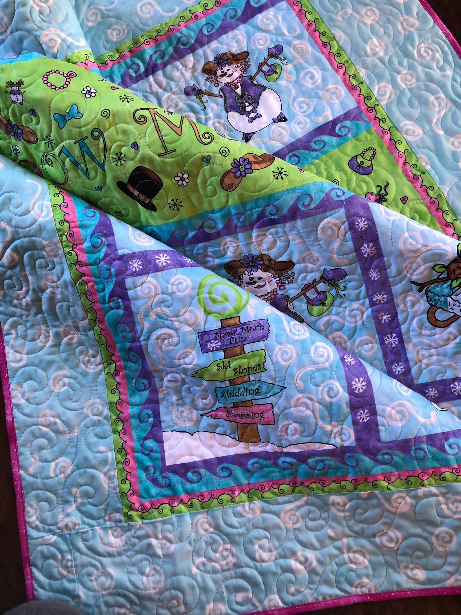 Snow Much Fun Winter Snowman Quilt, Pale Blue Plus Brights - Etsy