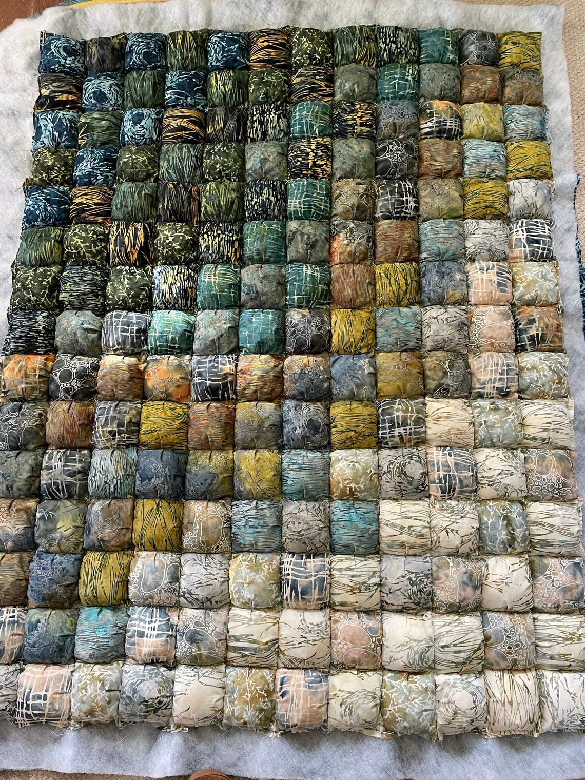 River Walk Puff Quilt and Cushion - Batik Quilt, Stuffed With Fiberfill ...