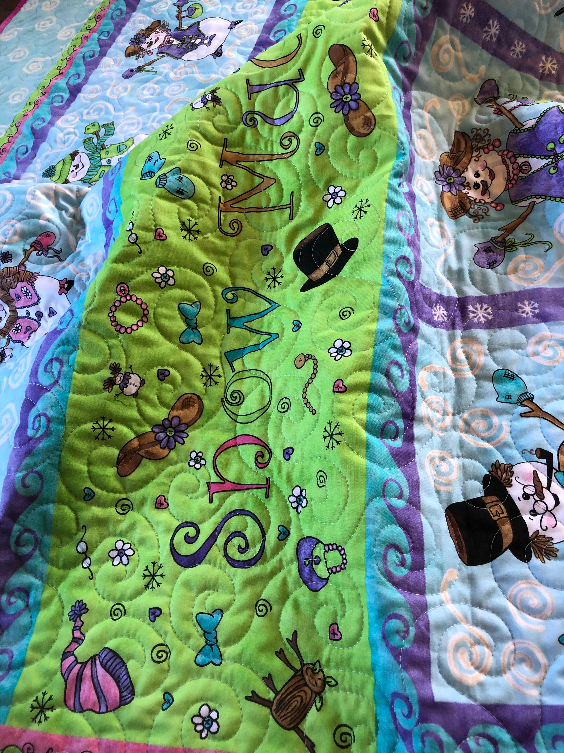 Snow Much Fun Winter Snowman Quilt, Pale Blue Plus Brights - Etsy