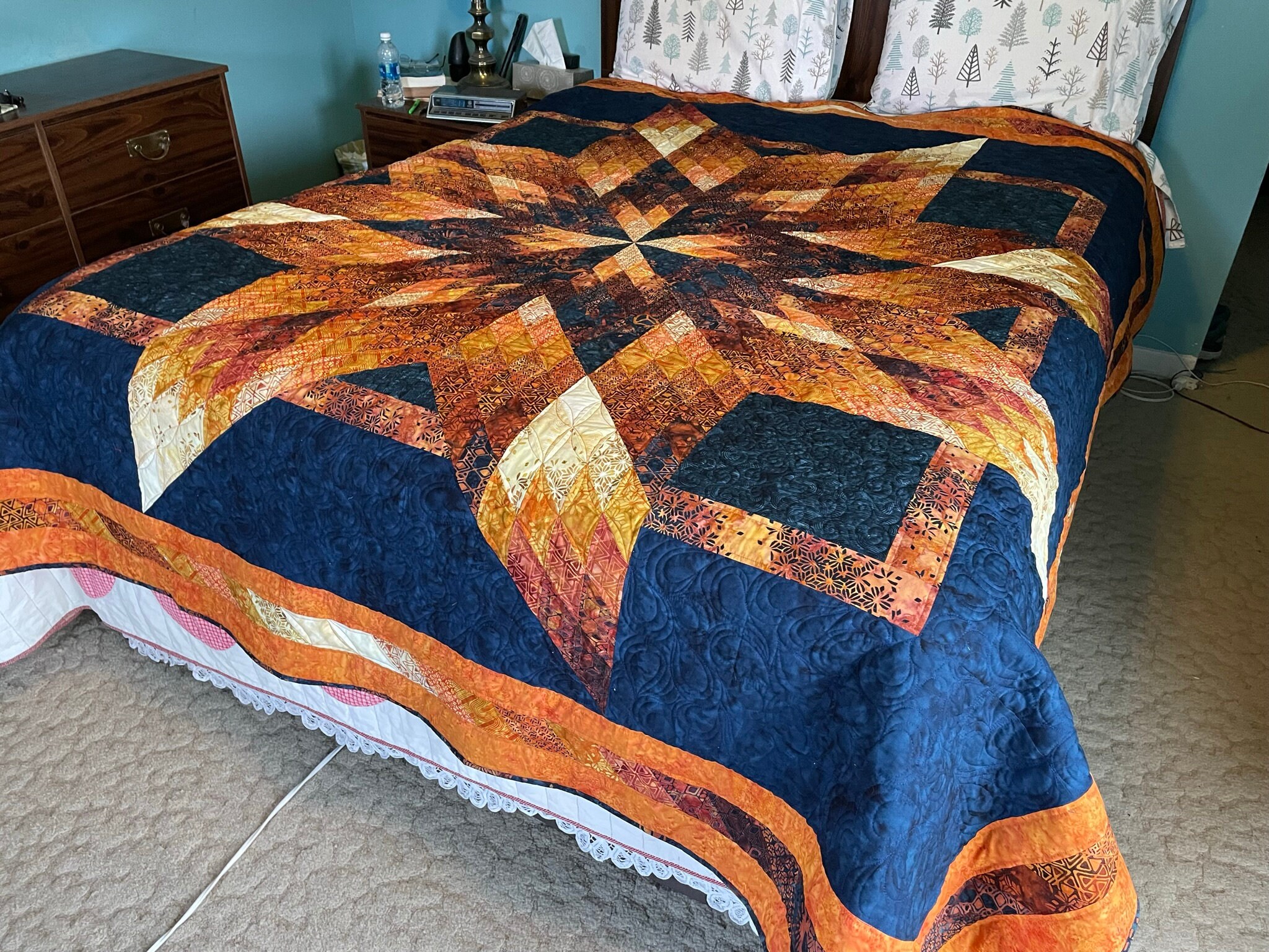 Queen Size Lone Star in Brown and Blue Batiks, 91 X 91 Inches, Blue ...