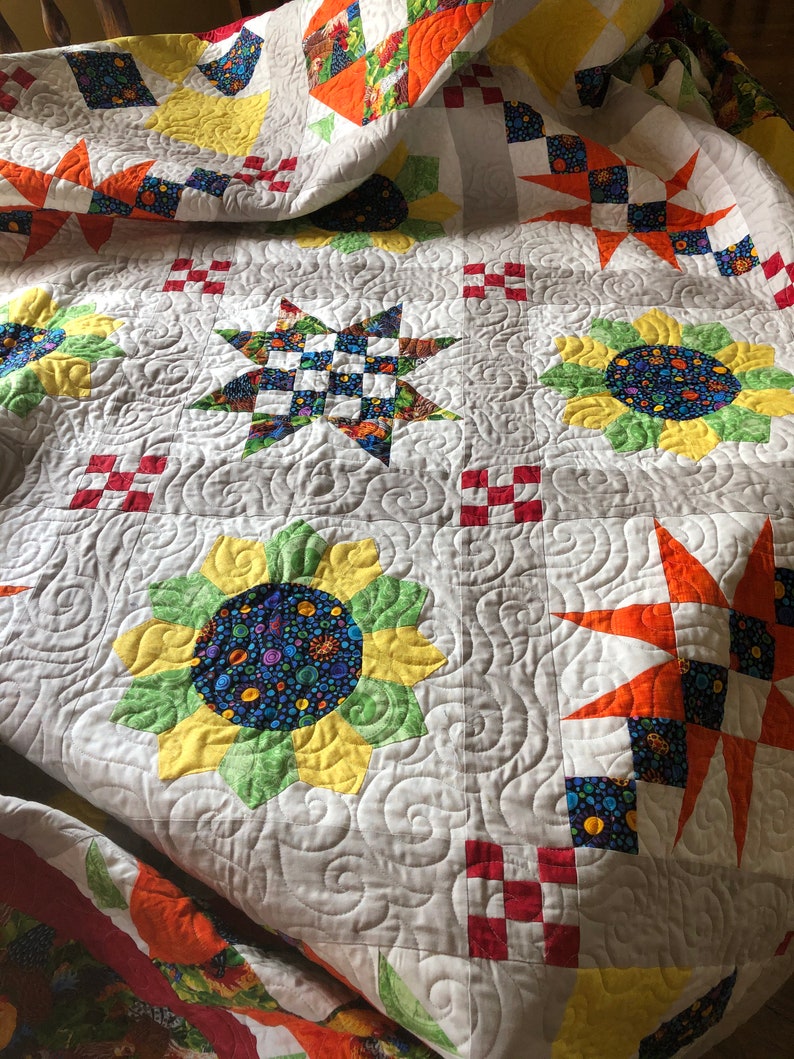 Queen Size Sampler Quilt in Bright Colors and Fun Fabrics - Etsy
