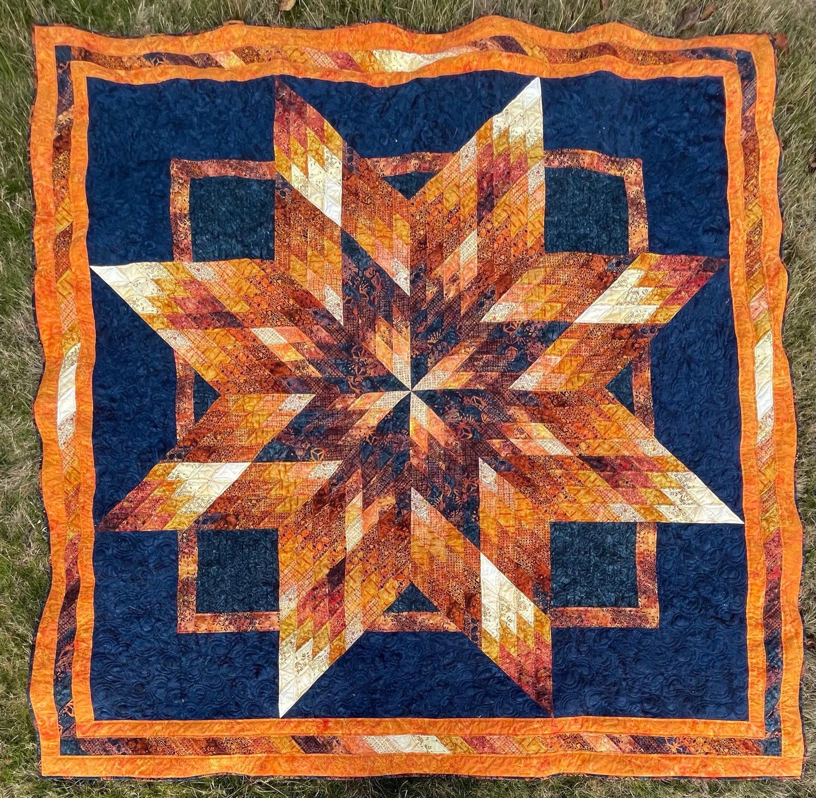 Queen Size Lone Star in Brown and Blue Batiks, 91 X 91 Inches, Blue ...