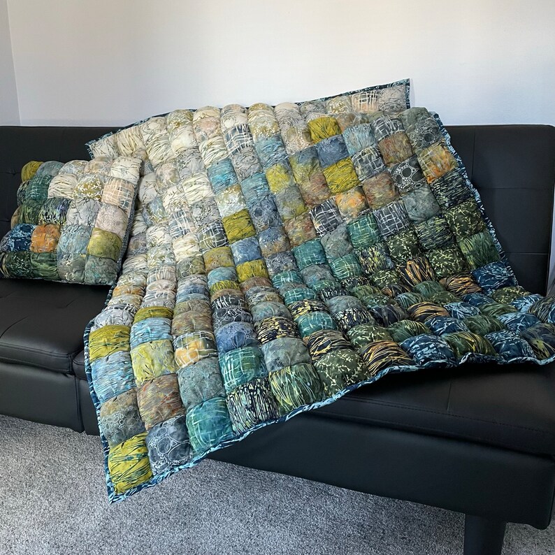 River Walk Puff Quilt and Cushion - Batik Quilt, Stuffed With Fiberfill ...