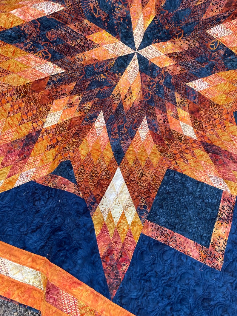 Queen Size Lone Star in Brown and Blue Batiks, 91 X 91 Inches, Blue ...