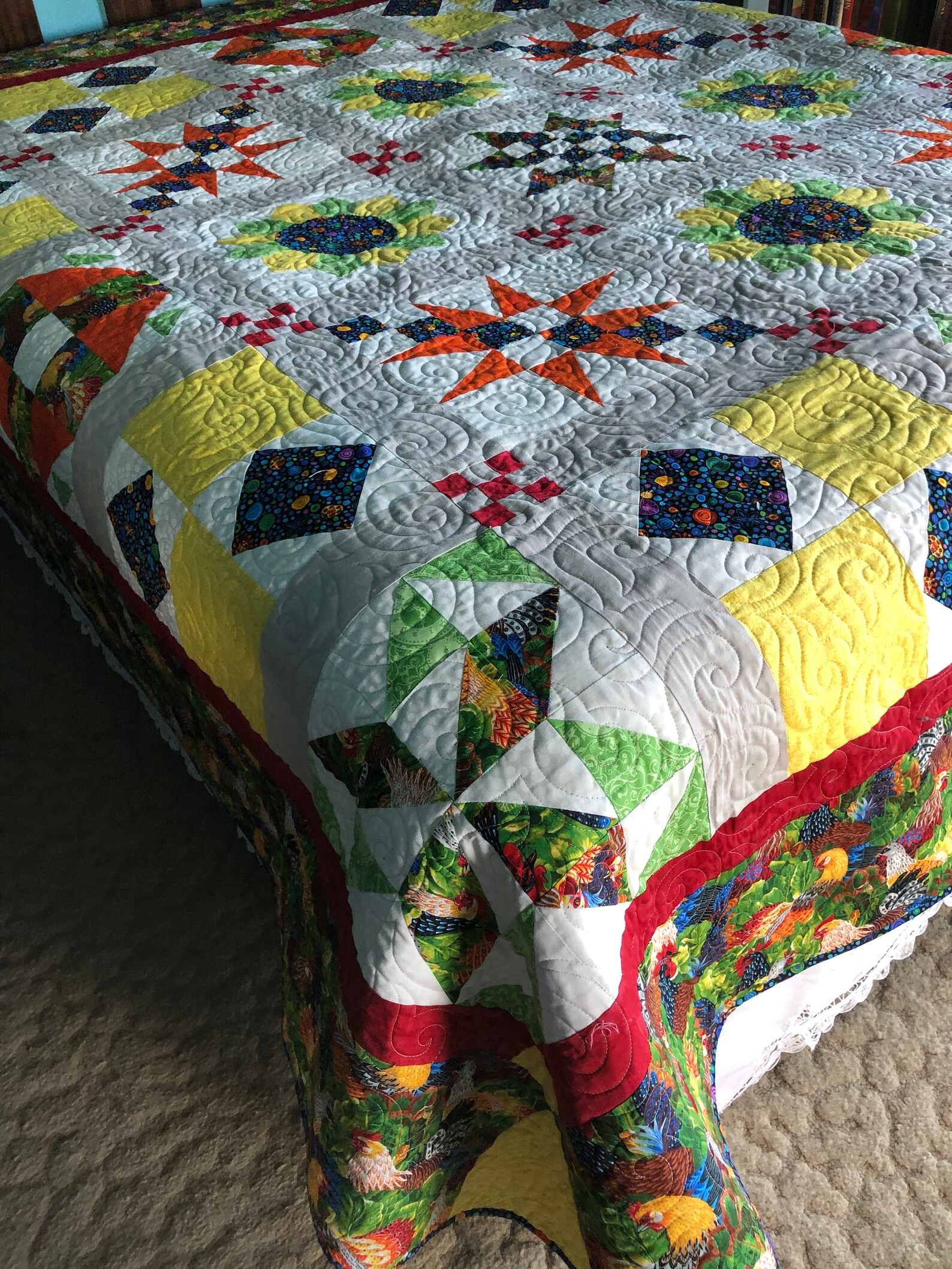 Queen Size Sampler Quilt in Bright Colors and Fun Fabrics - Etsy