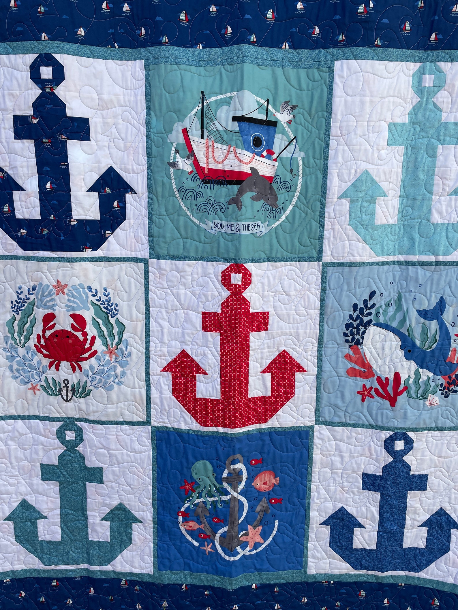Fun Nautical Lap Quilt in Red White and Blue, Anchors, Ships, Cute ...