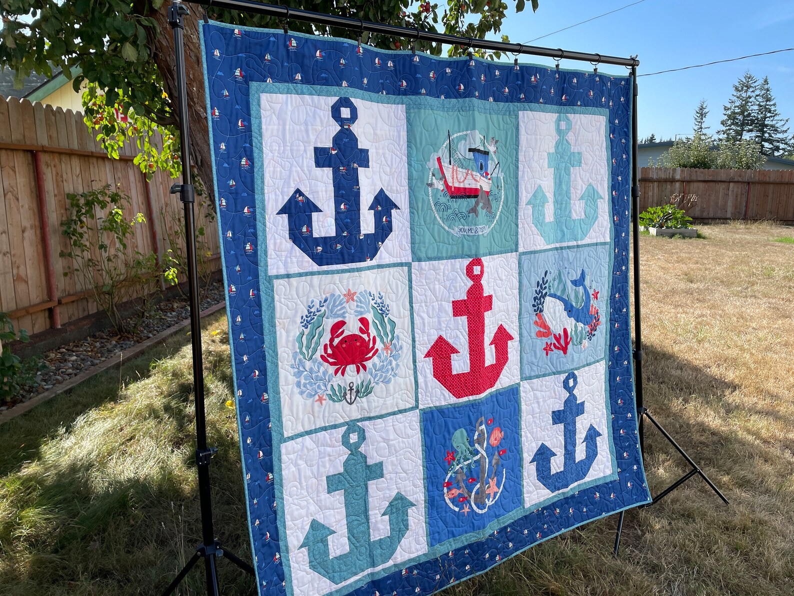 Fun Nautical Lap Quilt in Red White and Blue, Anchors, Ships, Cute ...