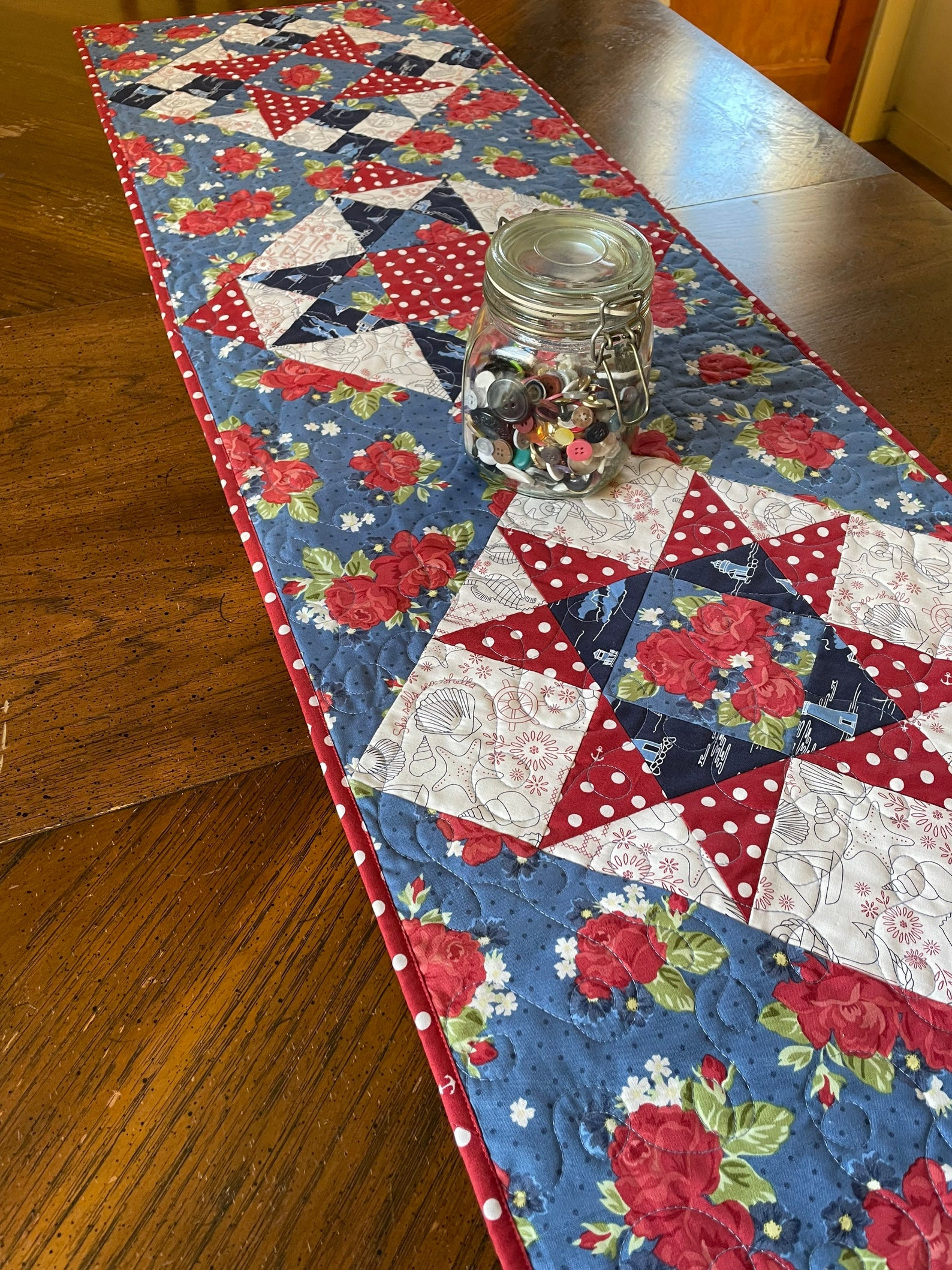 Red, White and Blue Table Runner, Patriotic Stars, 17 Wide and 68 Long ...