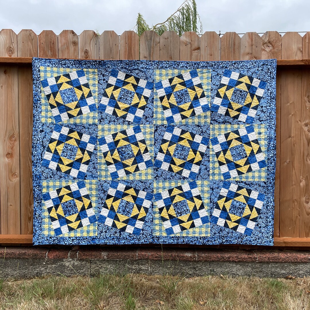 Checker Twist Blue and Yellow Lap Quilt - Etsy