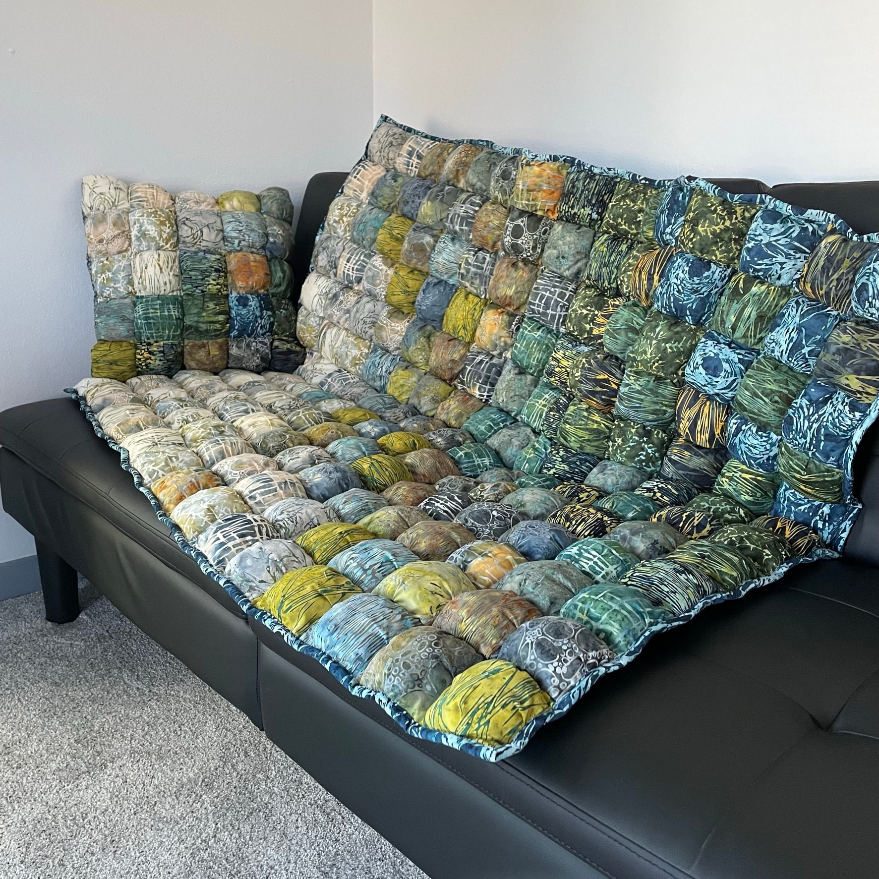River Walk Puff Quilt and Cushion - Batik Quilt, Stuffed With Fiberfill ...