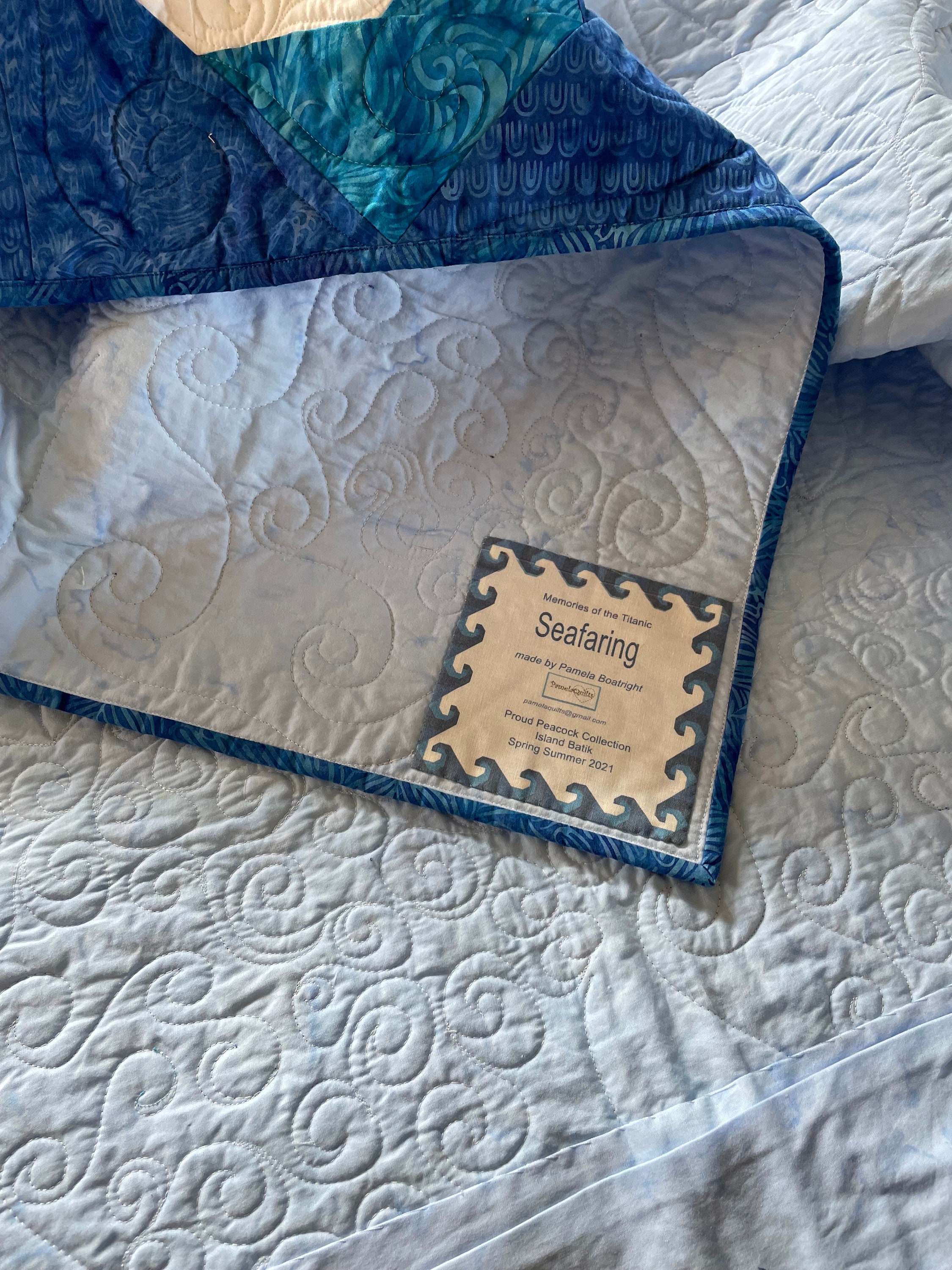 Mariners Compass, Storm at Sea and Ocean Waves in Blue and Teal Batik ...