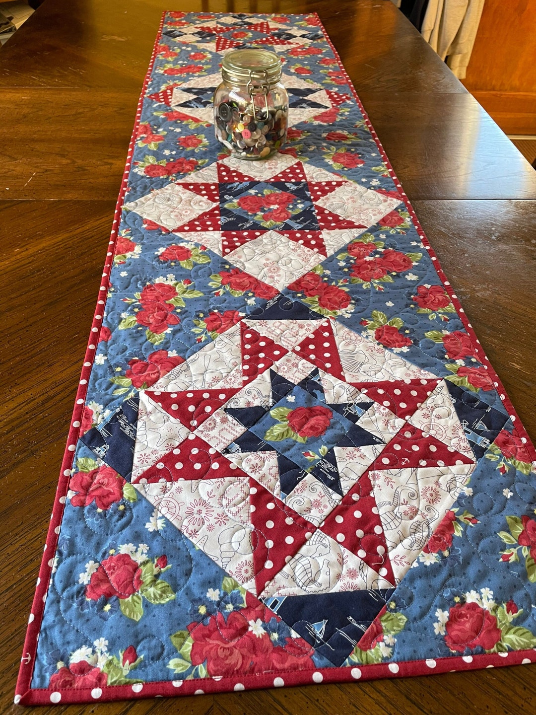 Red, White and Blue Table Runner, Patriotic Stars, 17 Wide and 68 Long ...