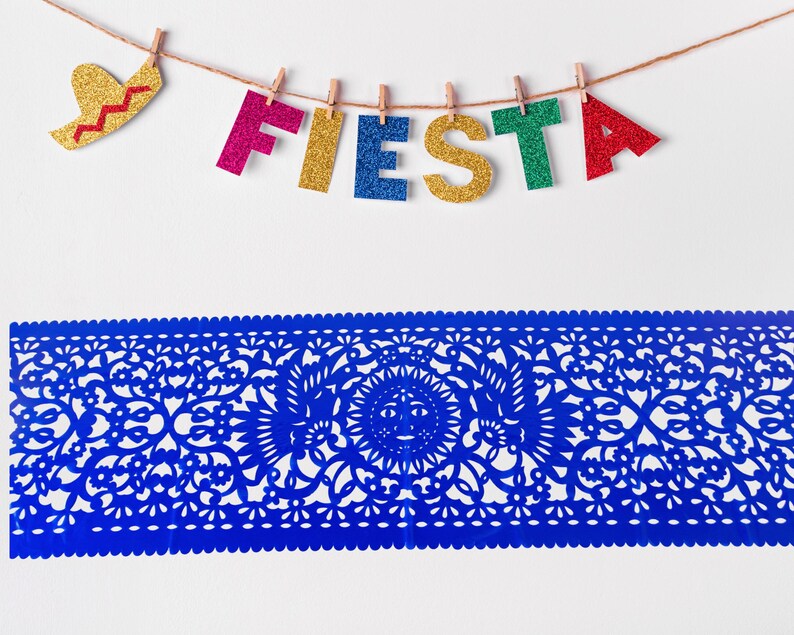 2 Pack, Blue Papel Picado, Plastic Table Runner, Mexican Fiesta Wedding ...