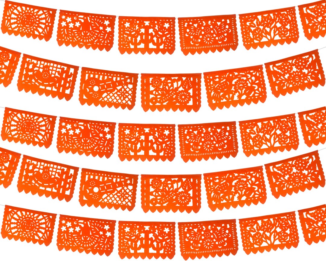 Orange Papel Picado Banners, Cinco De Mayo Party 5 Pack Banners, Paper ...