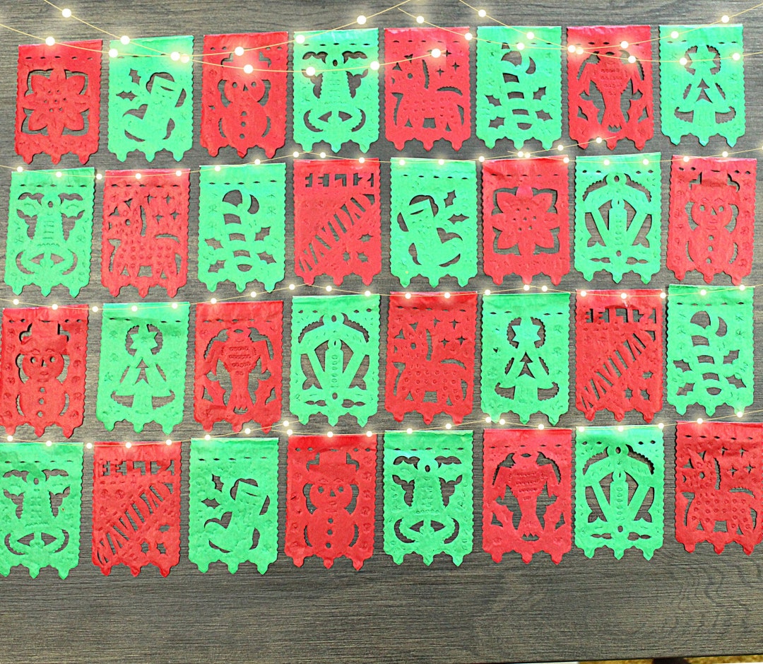 Red and Green Papel Picado, Mini Banners 20 Feet Long, 5 Pack, Mexico ...