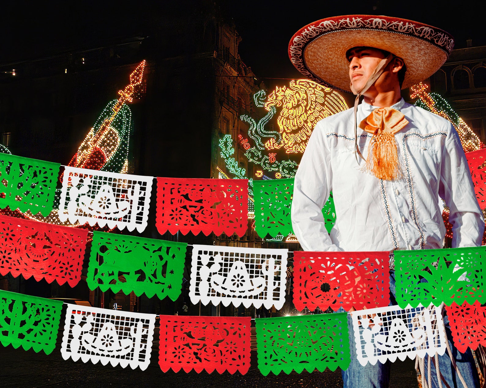 Papel Picado Mexican Fiestas Patrias, 5 PK Tricolor Paper Hanging ...